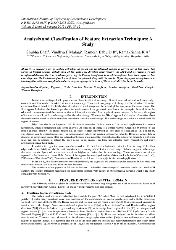 (PDF) Analysis and Classification of Feature Extraction Techniques : A ...