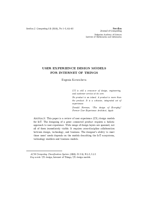 (PDF) User Experience Design Models for Internet of Things