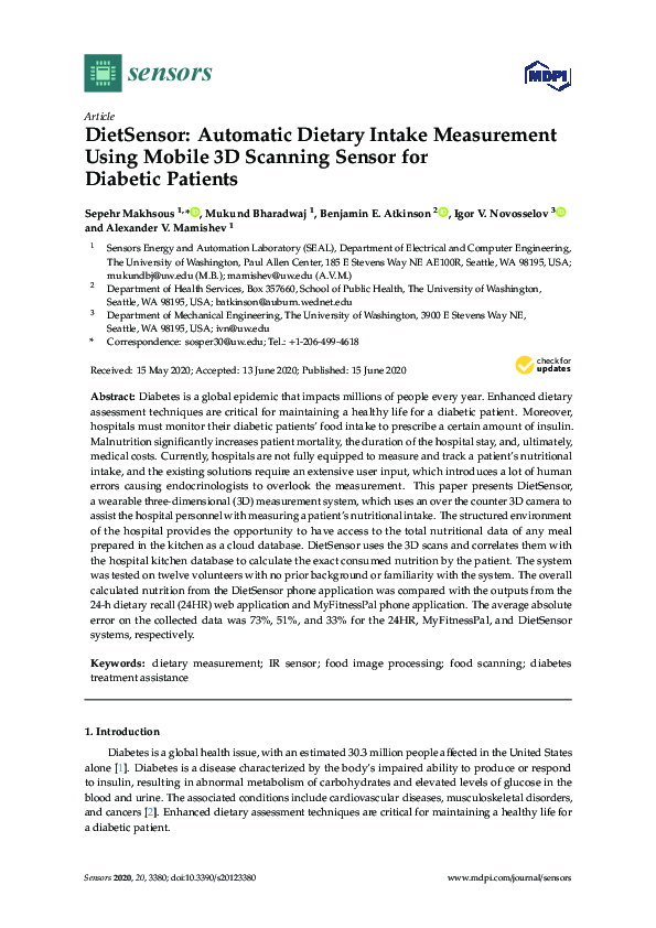 (PDF) DietSensor: Automatic Dietary Intake Measurement Using Mobile 3D ...