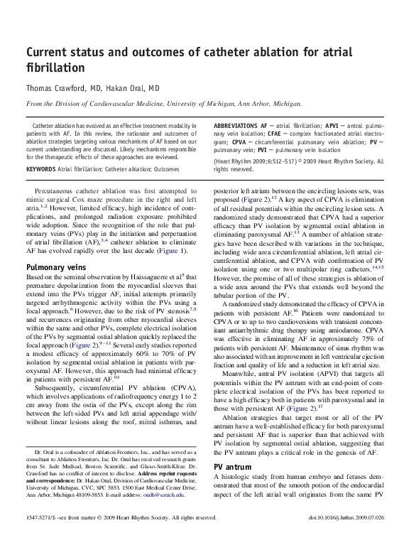 (PDF) Current status and outcomes of catheter ablation for atrial ...
