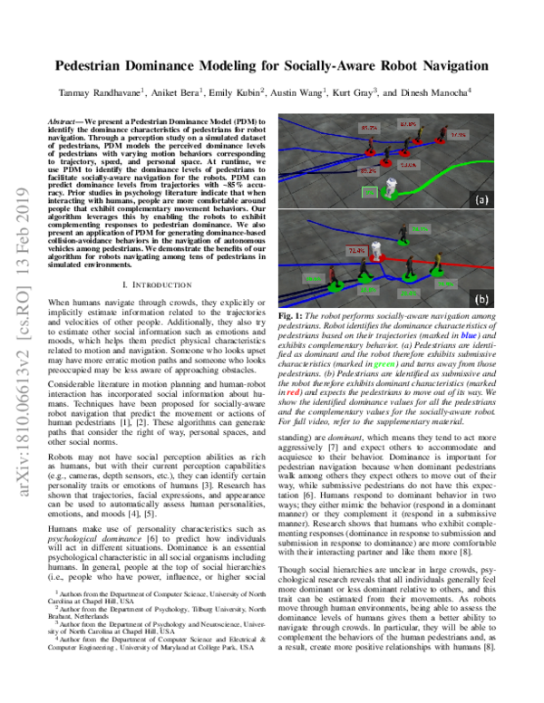 (PDF) Pedestrian Dominance Modeling for Socially-Aware Robot Navigation