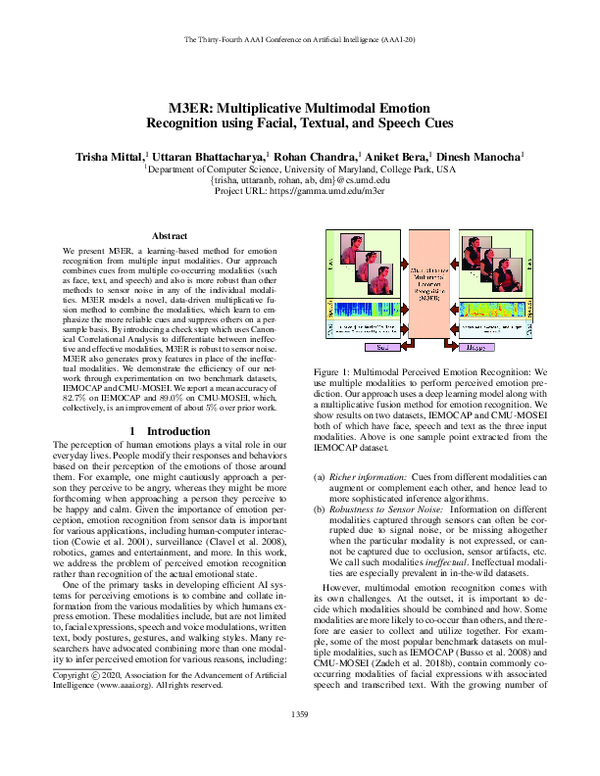 (PDF) M3ER: Multiplicative Multimodal Emotion Recognition using Facial ...