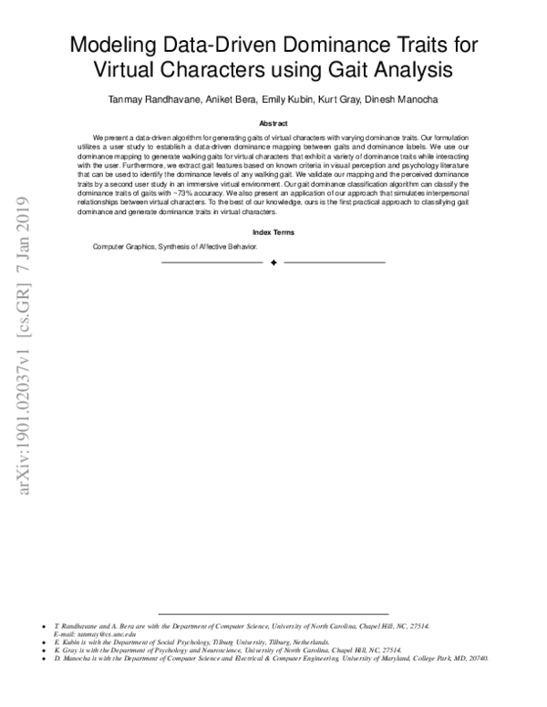 (PDF) Modeling Data-Driven Dominance Traits for Virtual Characters using Gait Analysis