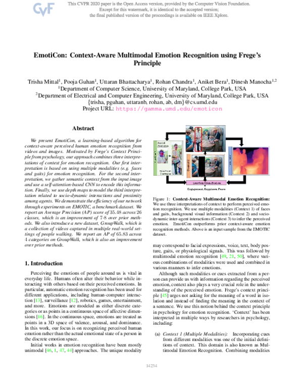 (PDF) EmotiCon: Context-Aware Multimodal Emotion Recognition Using Frege’s Principle