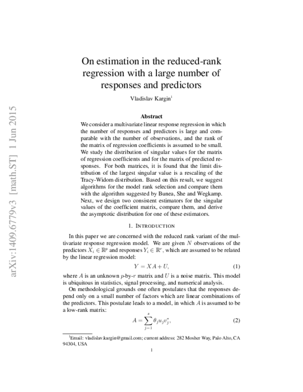 (PDF) On estimation in the reduced-rank regression with a large number ...