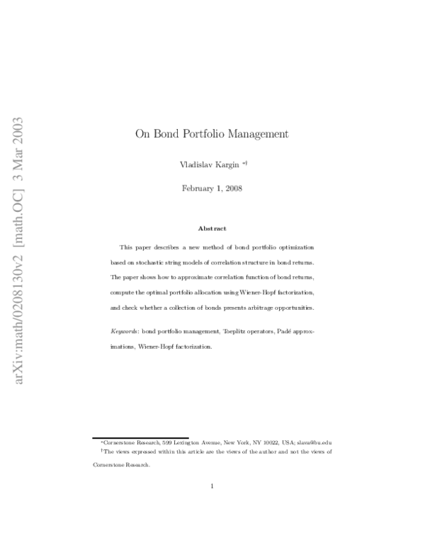 (PDF) On Bond Portfolio Management