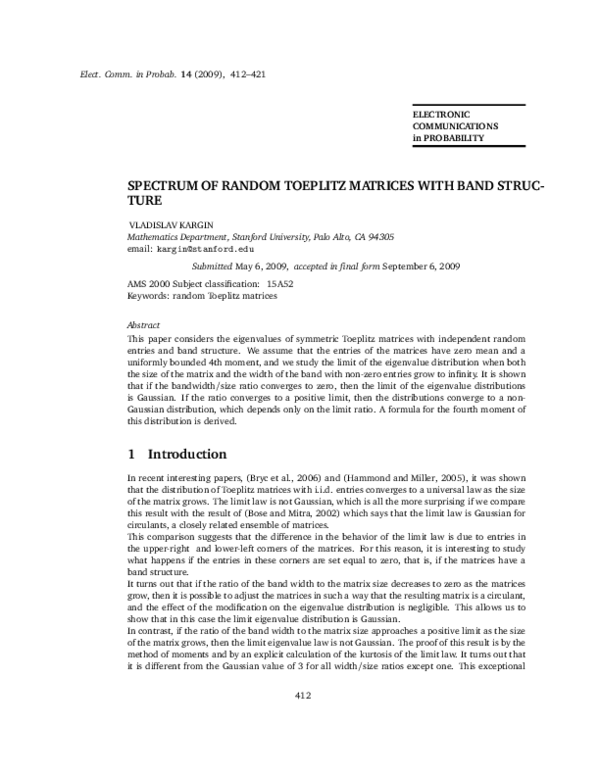 (PDF) Spectrum of random Toeplitz matrices with band structure