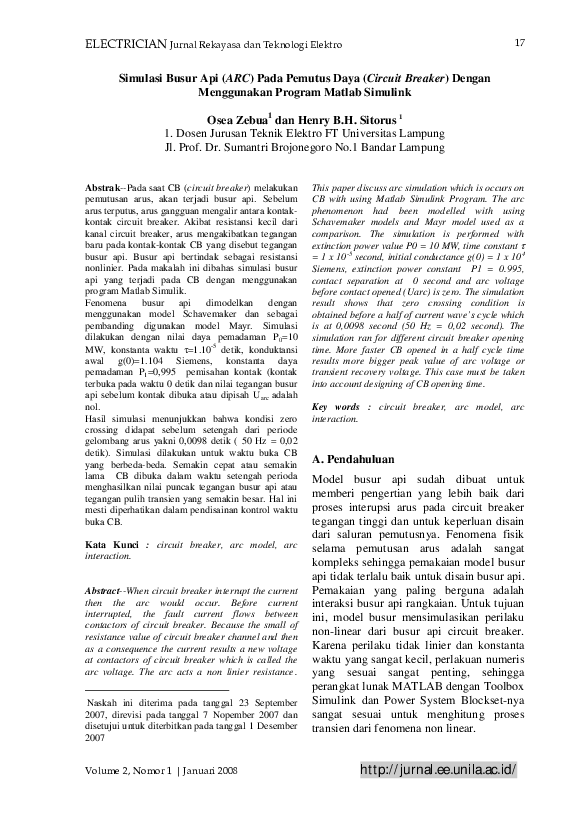 (PDF) Simulasi Busur Api (ARC) Pada Pemutus Daya (Circuit Breaker ...