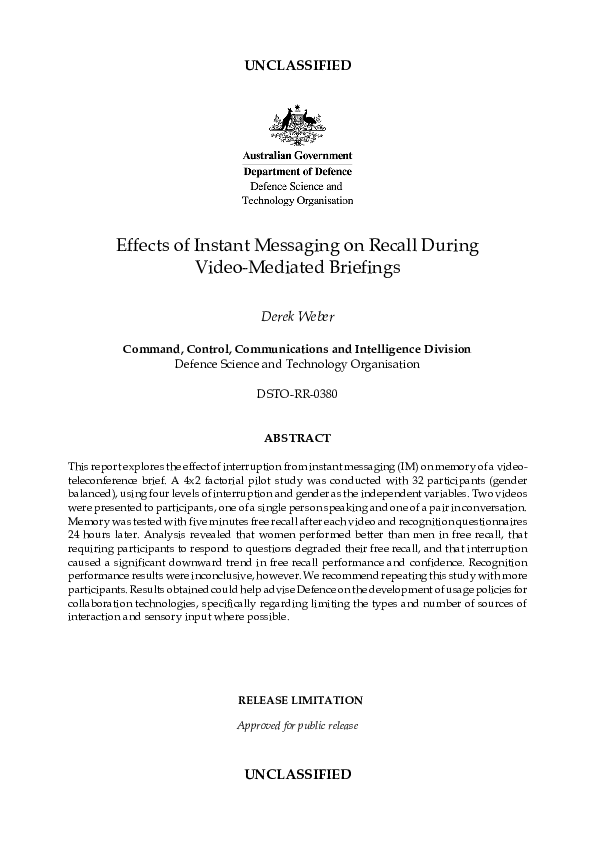 (PDF) Effects of Instant Messaging on Recall During Video-Mediated ...