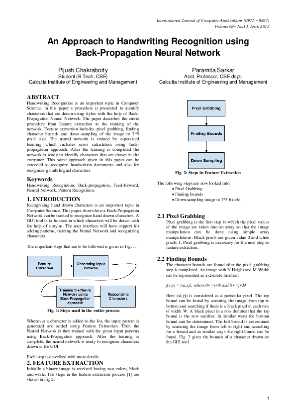 Pdf An Approach To Handwriting Recognition Using Back Propagation Neural Network