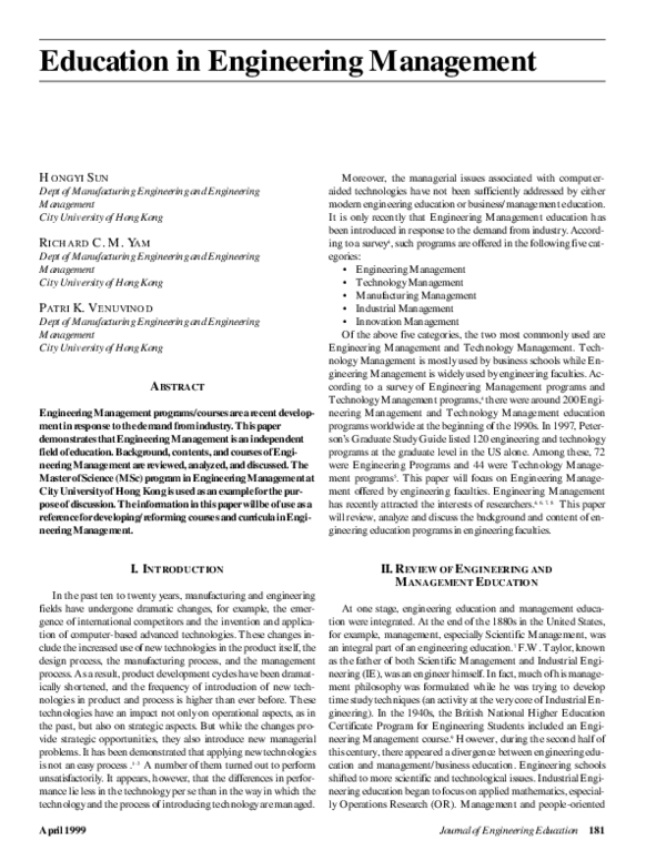 (PDF) Education in Engineering Management
