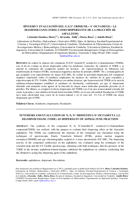 (PDF) Síntesis y evaluación del N,N,N’-trimetil– N´-octadecil– 1,2 ...