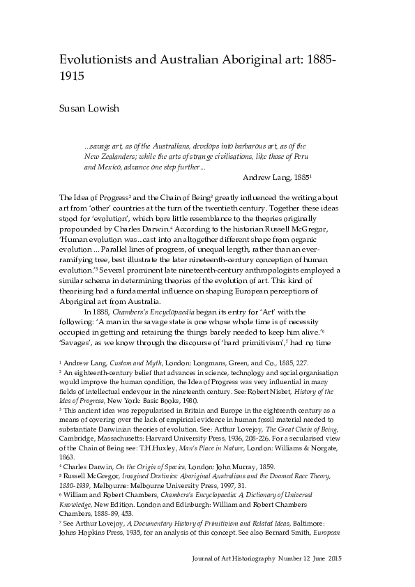(PDF) Evolutionists and Australian Aboriginal Art: 1885-1915