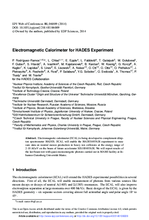 (PDF) Electromagnetic Calorimeter for Hades Experiment