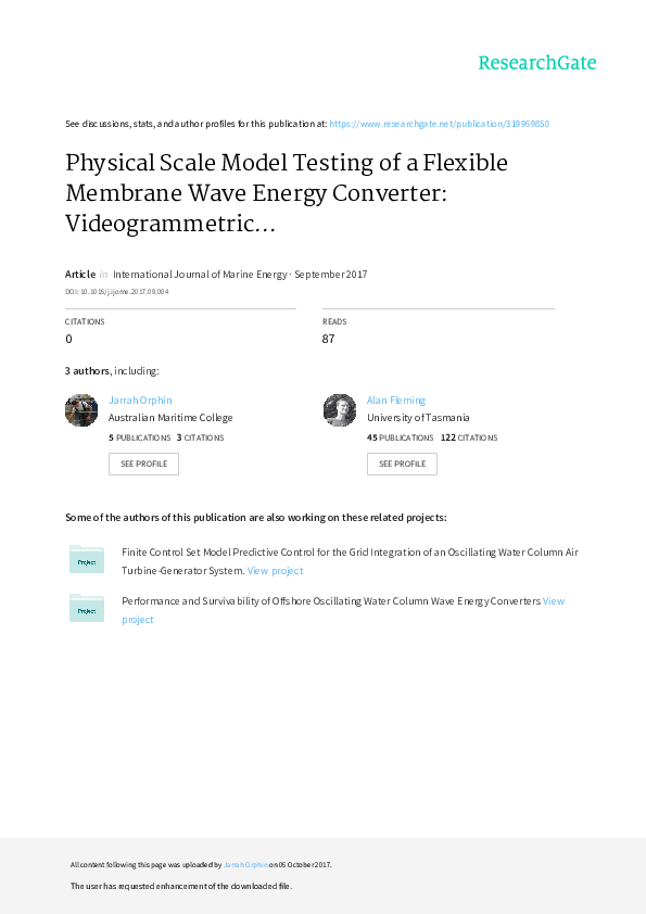 (PDF) Physical scale model testing of a flexible membrane wave energy ...