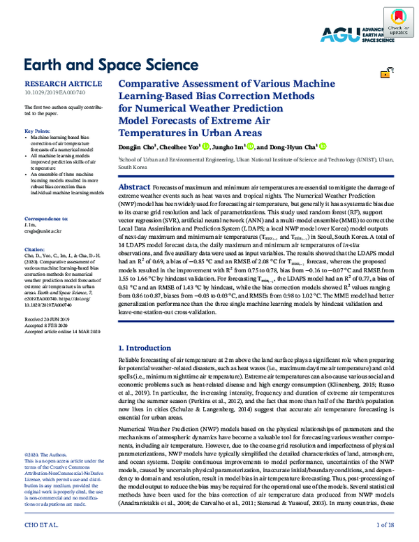 (PDF) Statistical Bias Correction Methods for Numerical Weather Prediction Model (NWP) Forecasts ...