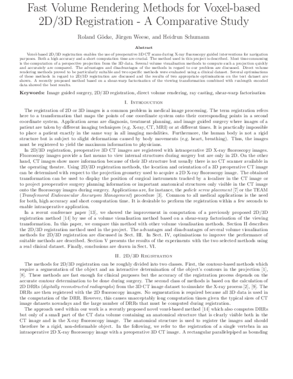 (PDF) Fast Volume Rendering Methods for Voxel-based 2D/3D Registration – A Comparative Study
