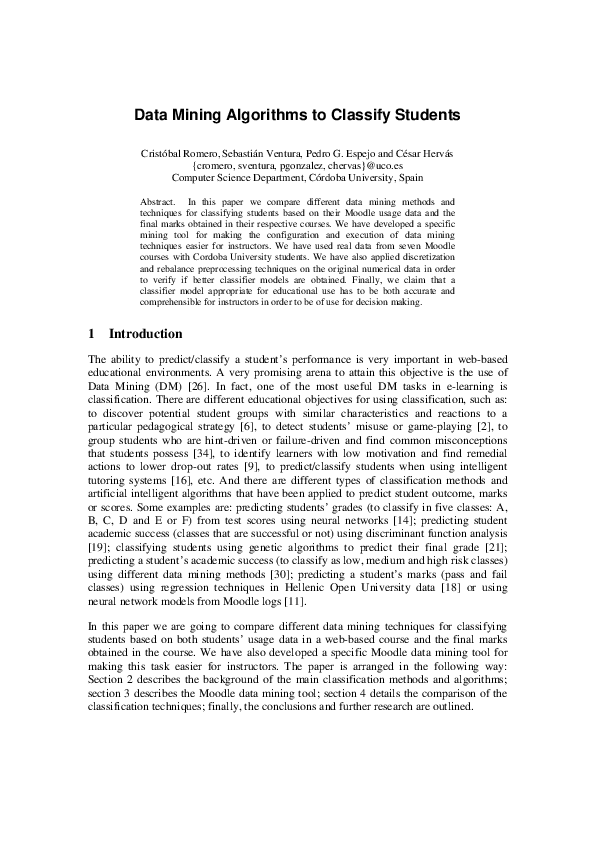 (PDF) Data Mining Algorithms to Classify Students