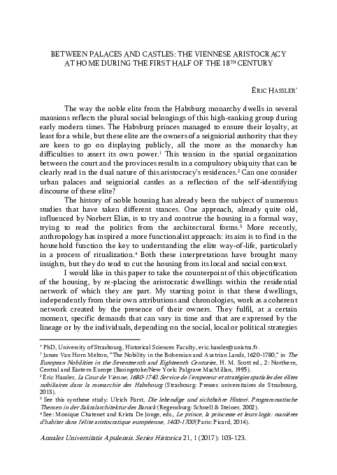 (PDF) « Between palaces and castles : the Viennese Aristocracy at Home ...