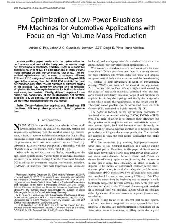 (PDF) Optimization of Low-Power Brushless PM-Machines for Automotive ...