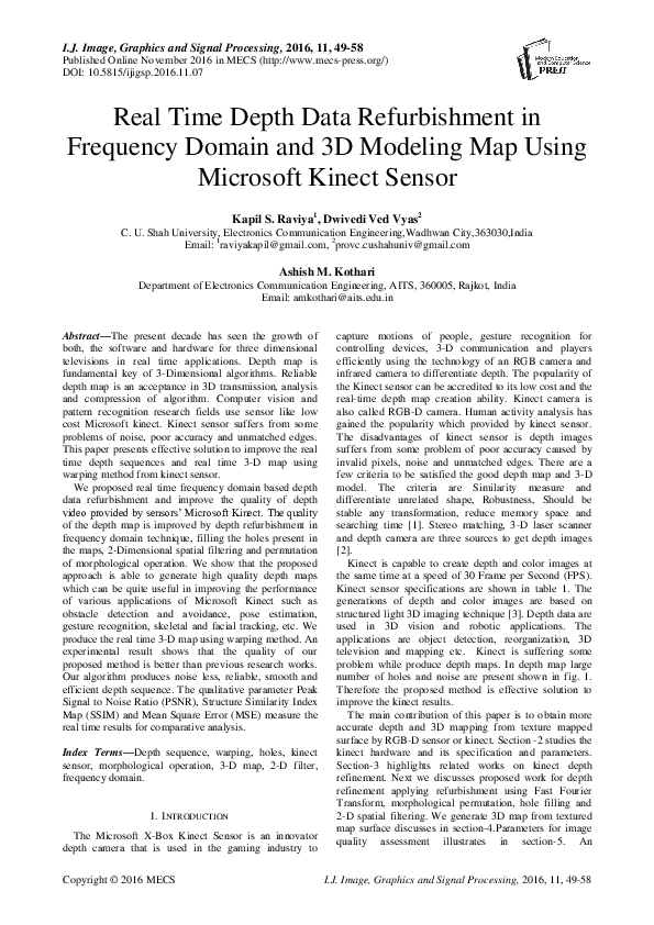 (PDF) Real Time Depth Data Refurbishment in Frequency Domain and 3D Modeling Map Using Microsoft ...