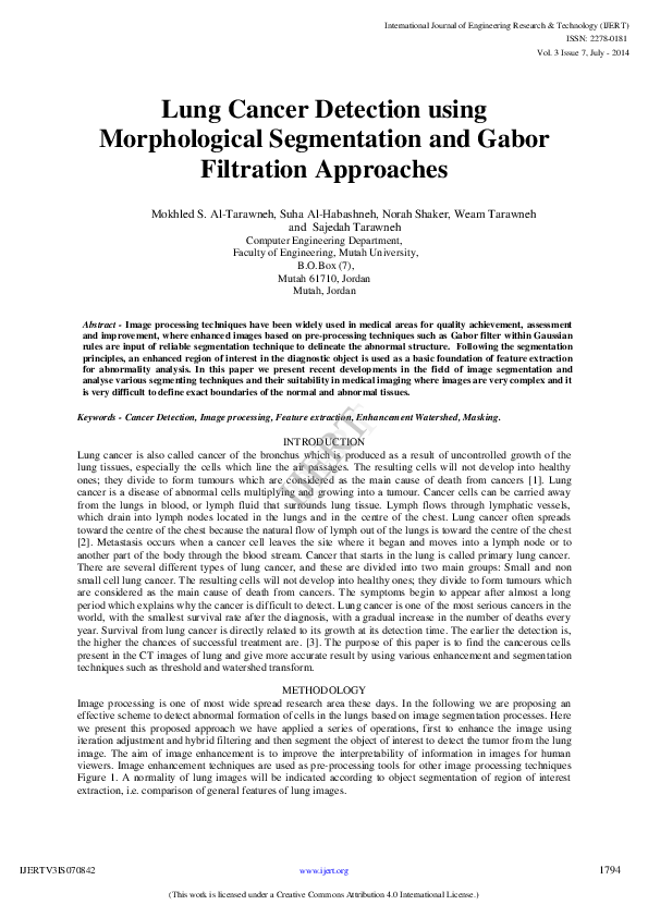 (PDF) Lung Cancer Detection using Morphological Segmentation and Gabor ...