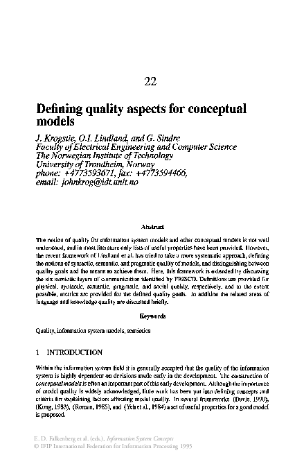 (PDF) Defining quality aspects for conceptual models | Odd Ivar Lindland - Academia.edu
