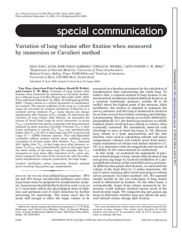 (PDF) Variation of lung volume after fixation when measured by ...