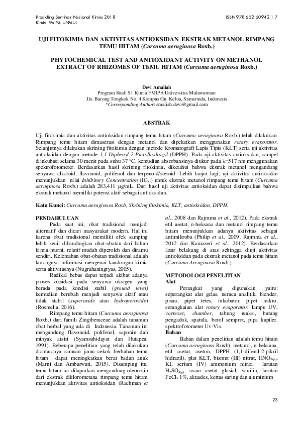(PDF) TEMU HITAM (Curcuma aeruginosa Roxb.) PHYTOCHEMICAL TEST AND ...