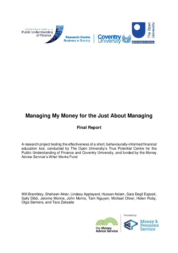 (PDF) Managing My Money for the Just About Managing