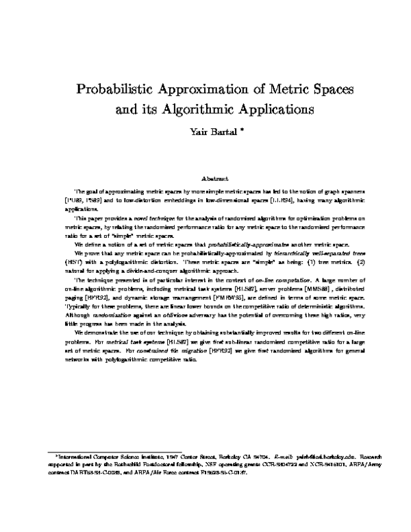 (PDF) Probabilistic approximation of metric spaces and its algorithmic applications