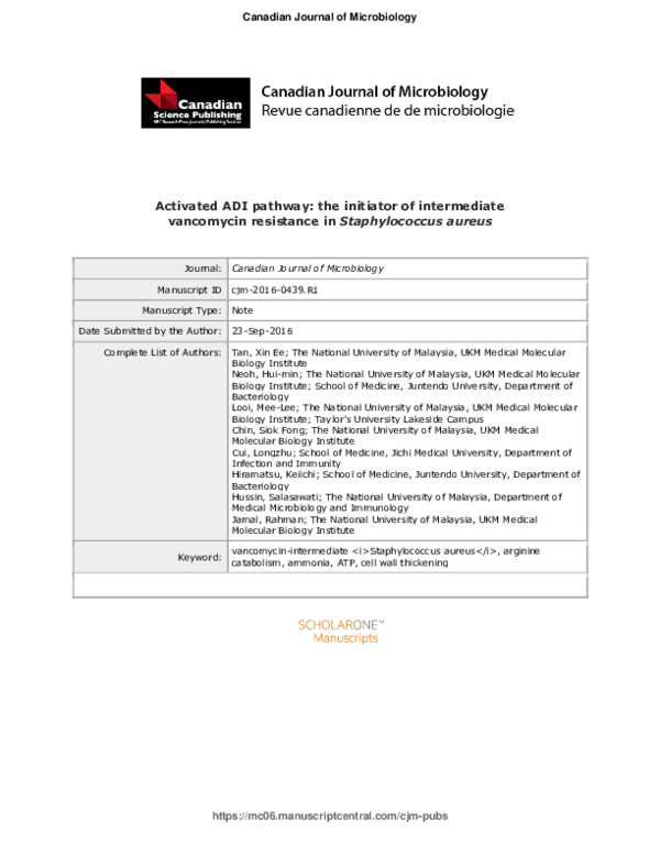 (PDF) Draft 1 Activated ADI pathway : the initiator of intermediate ...