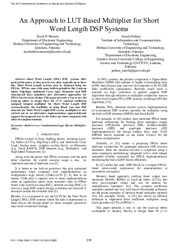 (PDF) An approach to LUT based multiplier for short word length DSP systems