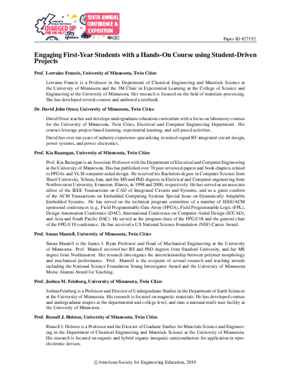 (PDF) Engaging First-Year Students with a Hands-On Course using Student ...
