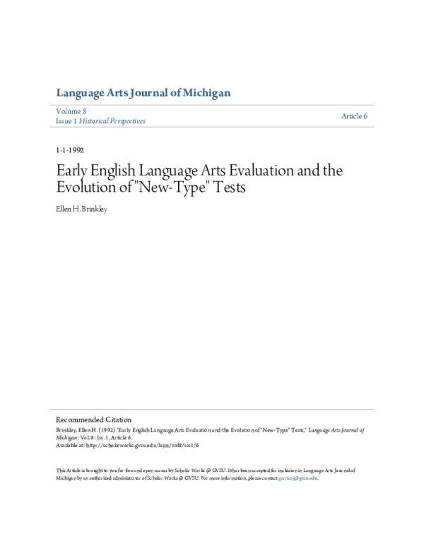 (PDF) Early English Language Arts Evaluation and the Evolution of" New ...