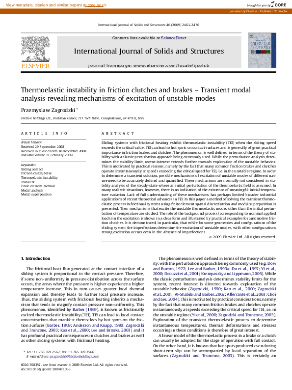(PDF) Thermoelastic instability in friction clutches and brakes ...