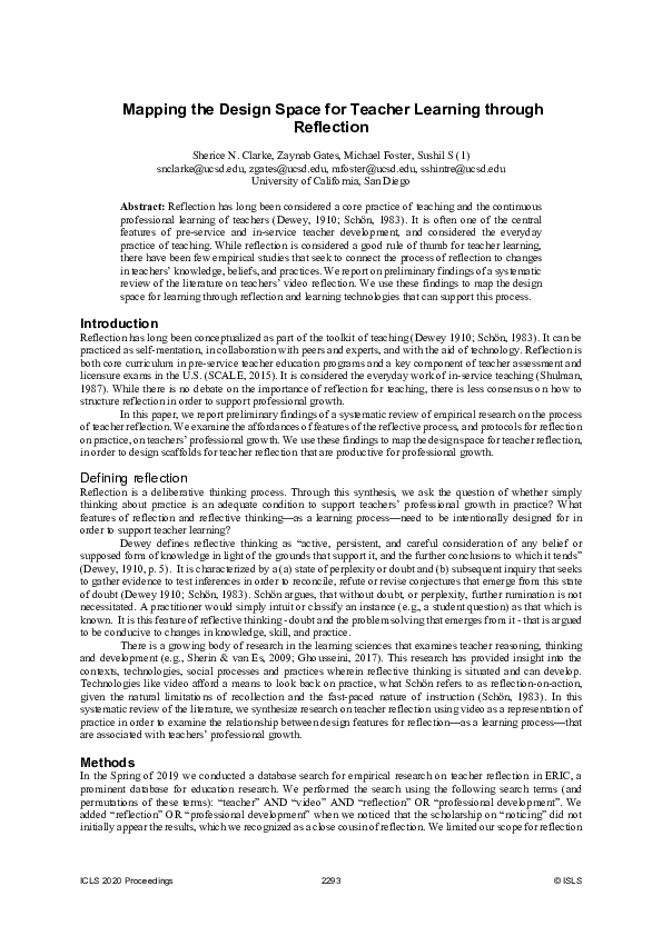 (PDF) Mapping the Design Space for Teacher Learning Through Reflection