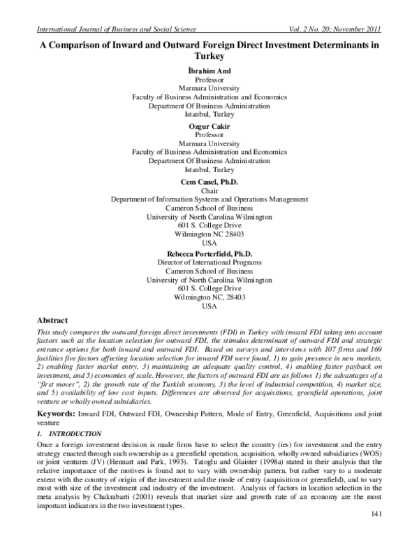 (PDF) A Comparison of Inward and Outward Foreign Direct Investment ...