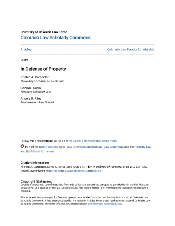 (PDF) In Defense of Property