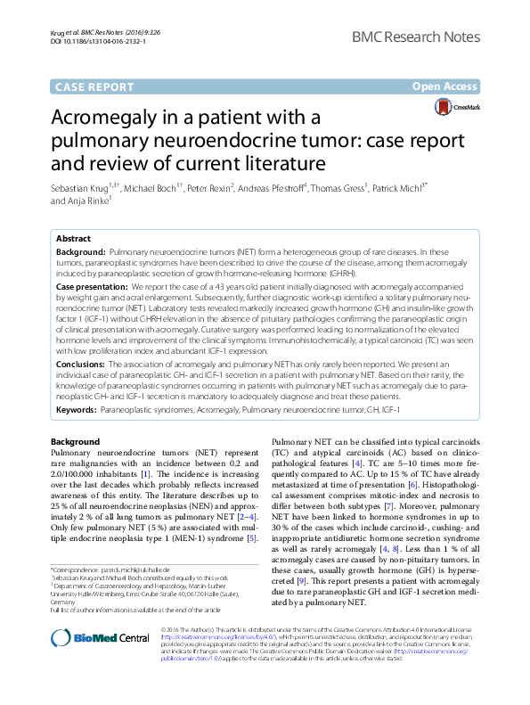 (PDF) Acromegaly in a patient with a pulmonary neuroendocrine tumor ...