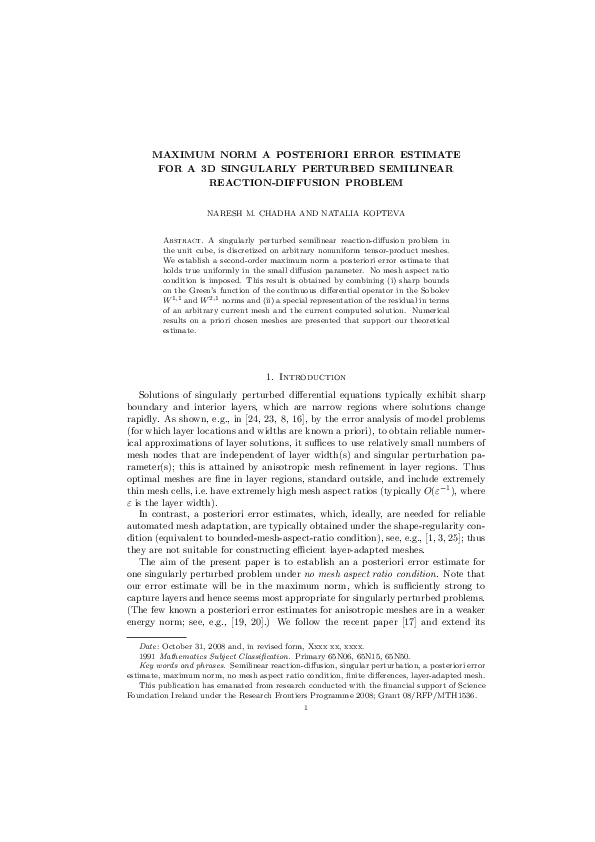 (PDF) Maximum norm a posteriori error estimate for a 3d singularly perturbed semilinear reaction ...