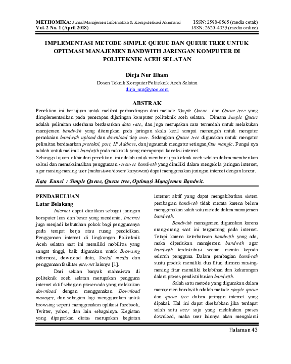 (PDF) Implementasi Metode Simple Queue Dan Queue Tree Untuk Optimasi Manajemen Bandwith Jaringan ...