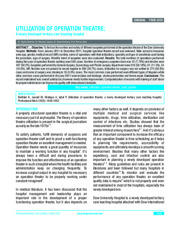 (PDF) Utilization of Operation Theatre | Pervez Iqbal - Academia.edu