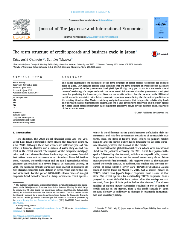 (PDF) The term structure of credit spreads and business cycle in Japan