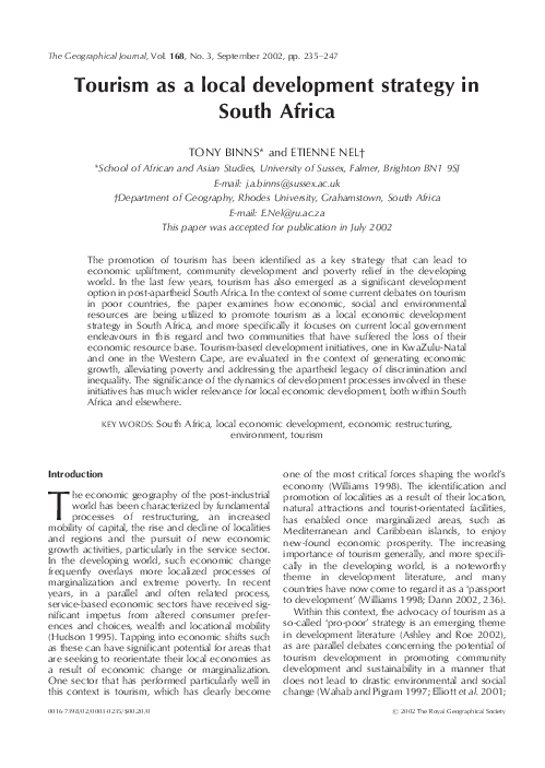 (PDF) Tourism as a local development strategy in South Africa
