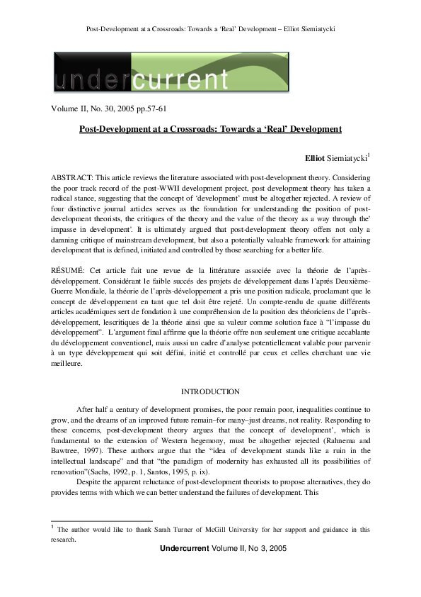 (PDF) Post-Development at a Crossroads Towards a ‘Real’ Development ...