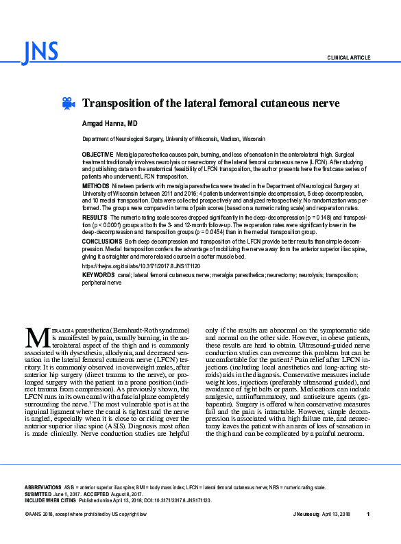 (PDF) Transposition of the lateral femoral cutaneous nerve | Amgad Hanna - Academia.edu