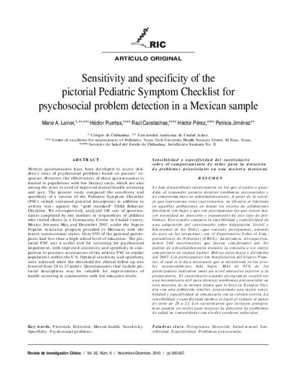 (PDF) Sensitivity and specificity of the pictorial Pediatric Symptom ...
