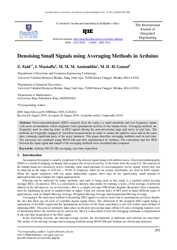 Pdf Denoising Small Signals Using Averaging Methods In Arduino Zulhilmi Zaid