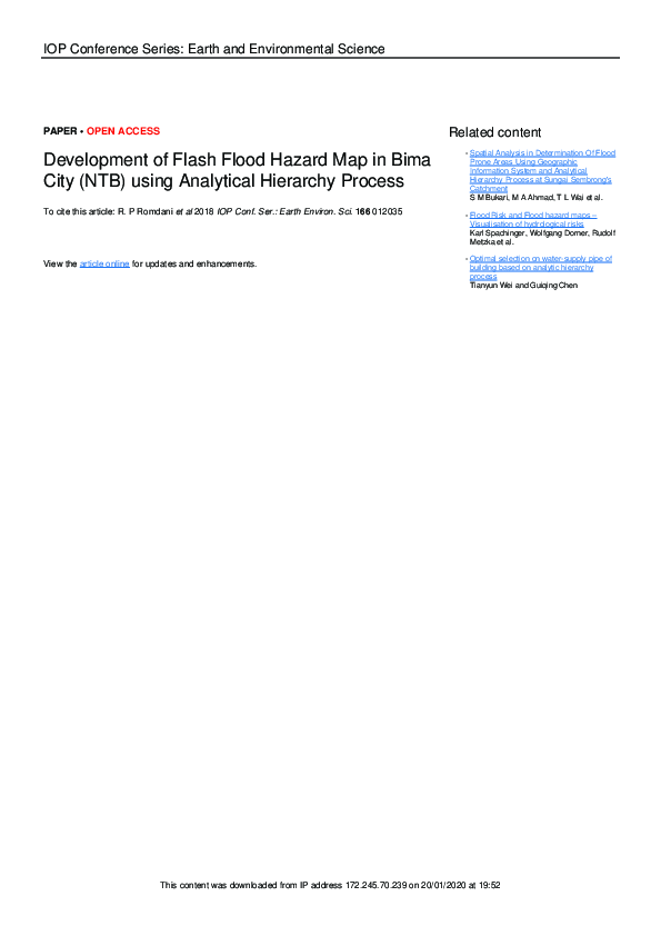 (PDF) Development of Flash Flood Hazard Map in Bima City (NTB) using Analytical Hierarchy Process